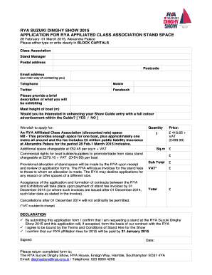 Fillable Online RYA SUZUKI DINGHY SHOW 2015 APPLICATION FOR RYA AFFILIATED ... Fax Email Print ...