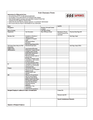Fillable Online Exit Clearance Form - Sapienss Fax Email Print - pdfFiller