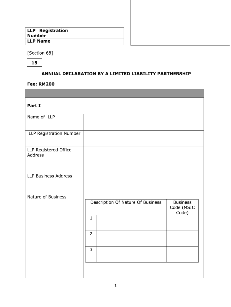 Fillable Online ssm com LLP Registration LLP Name 15 ANNUAL DECLARATION ...