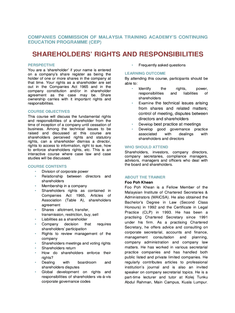 Fillable Online ssm com SHAREHOLDERS39 RIGHTS AND RESPONSIBILITIES ...