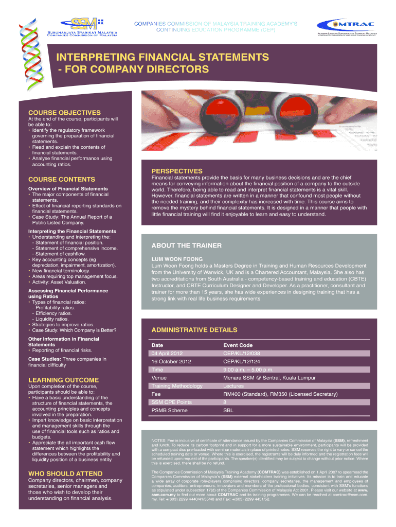 Fillable Online ssm com INTERPRETING FINANCIAL STATEMENTS - FOR COMPANY ...