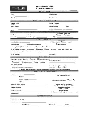 Fillable Online PRODUCT CLAIM FORM Fax Email Print - pdfFiller