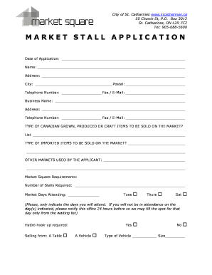 Fillable Online stcatharines Market Stall Application - St Catharines ...