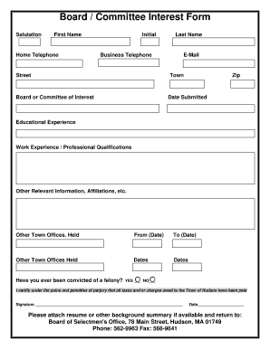 Fillable Online townofhudson Board / Committee Interest Form Fax Email ...