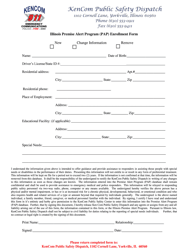 Fillable Online oswegopoliceil KenCom Public Safety Dispatch Fax Email ...