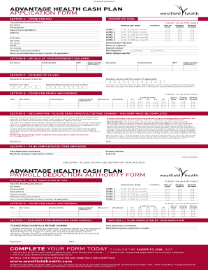 Fillable Online ADVANTAgE HEALTH CASH PLAN APPLICATION FORM Fax Email ...