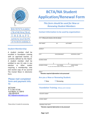 Fillable Online craniosacraltherapy BCTA/NA Student Application/Renewal ...