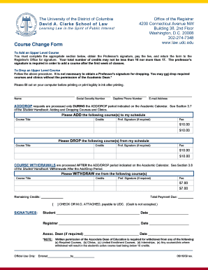 Fillable Online law udc Course Change Add Drop Withdrawal Form Fax ...