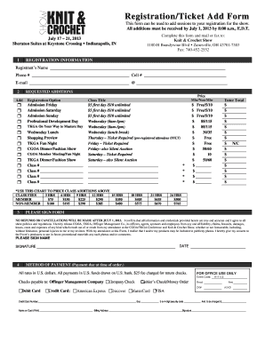 Fillable Online Registration/Ticket Add Form This form can be used to ...