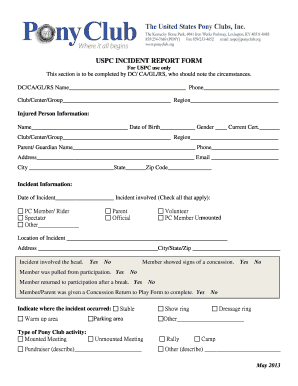Fillable Online ponyclub USPC INCIDENT REPORT FORM For USPC use only ...