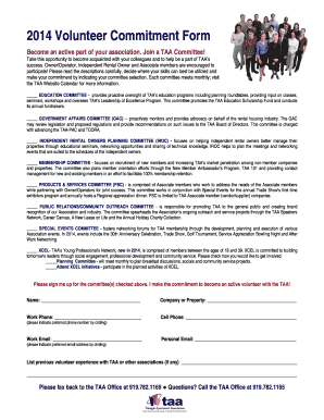 Fillable Online 2014 Volunteer Commitment Form Fax Email Print - pdfFiller