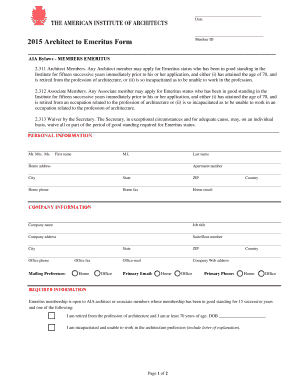 Fillable Online 2015 Architect to Emeritus Form Fax Email Print - pdfFiller