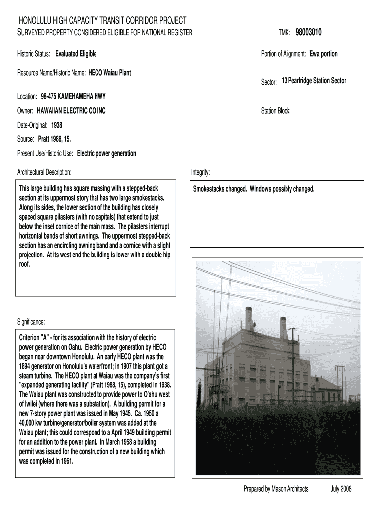 Fillable Online DOE Form: HECO Waiau Plant - Honolulu Historic ...