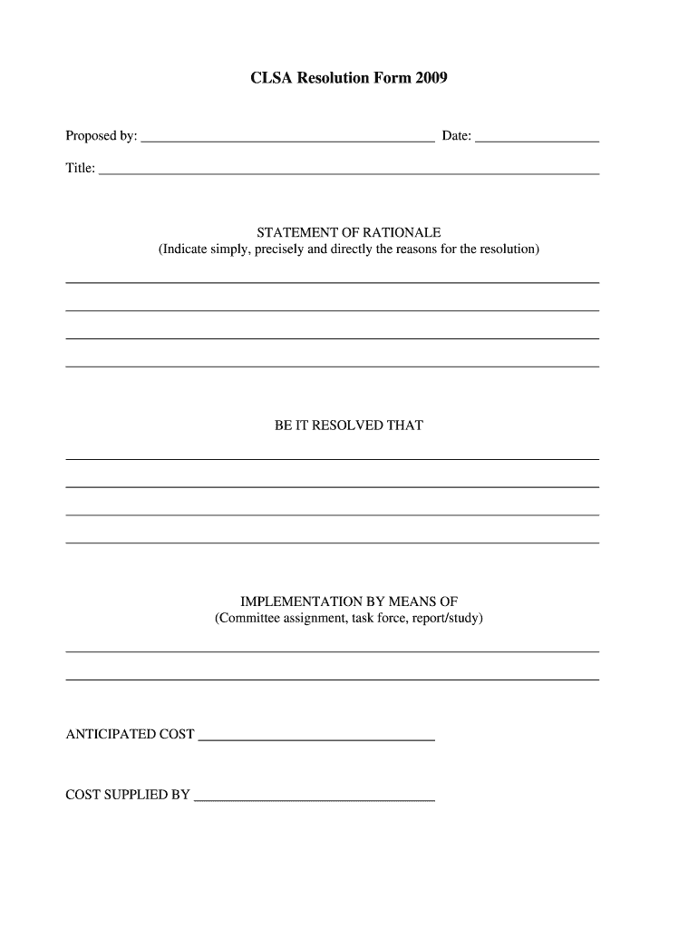 Fillable Online clsa CLSA Resolution Form 2009.doc Fax Email Print ...