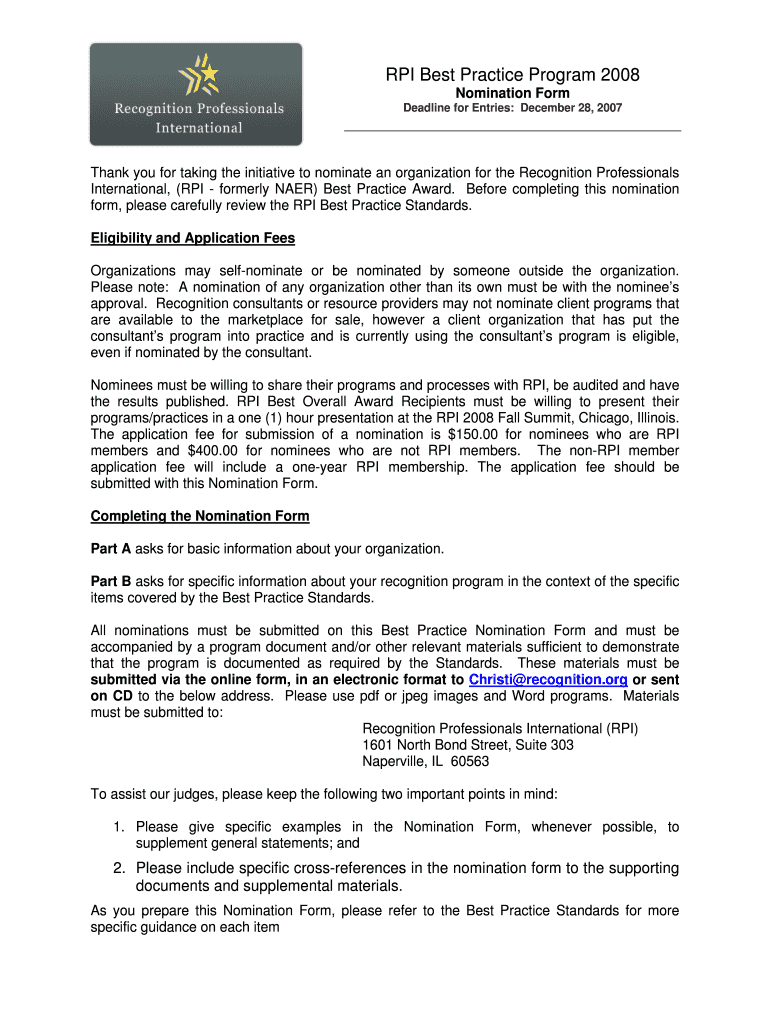 Fillable Online recognition RPI Best Practice Standards - Recognition ...