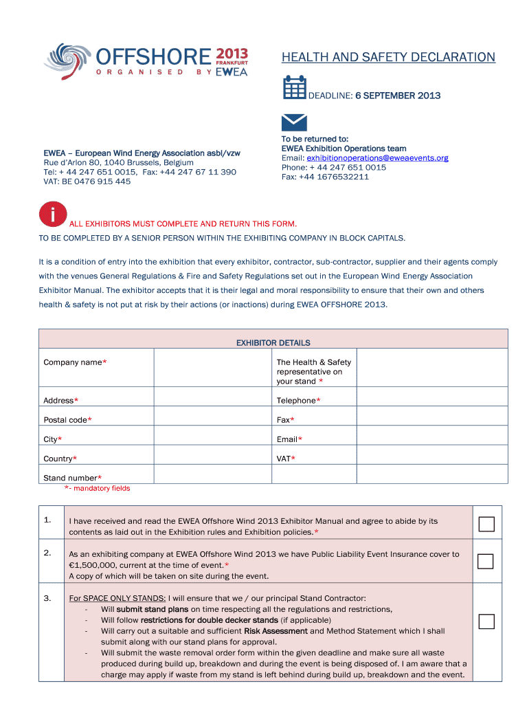 Fillable Online ewea Health and safety declaration - The European Wind ...