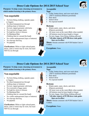Fillable Online Dress Code Options for 2014-2015 School Year Fax Email ...