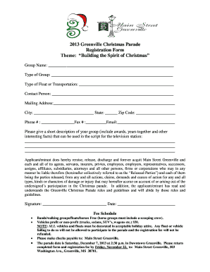 Fillable Online greenvillems 2013 Greenville Christmas Parade ...