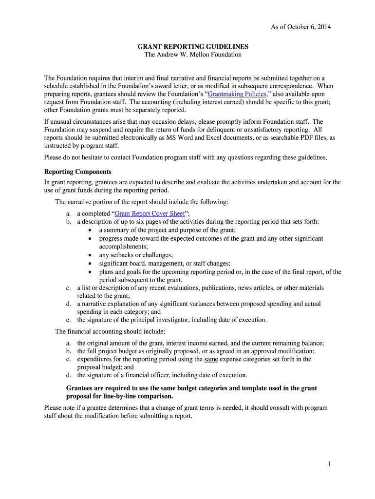 Fillable Online GRANT REPORTING GUIDELINES Fax Email Print - pdfFiller