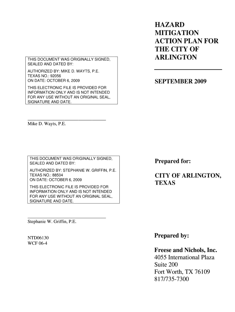 Fillable Online Hazard mitigation action plan for the city of arlington ...