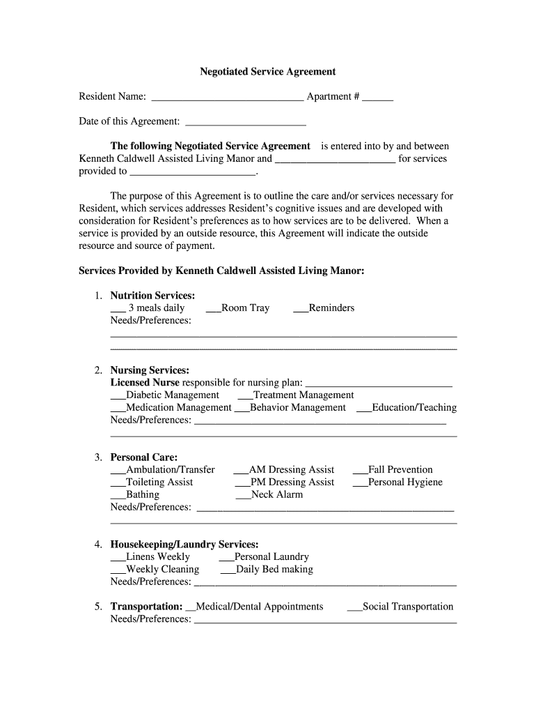 Fillable Online kahsa Negotiated Service Agreement - Not-for-profit Aging Services - kahsa Fax ...