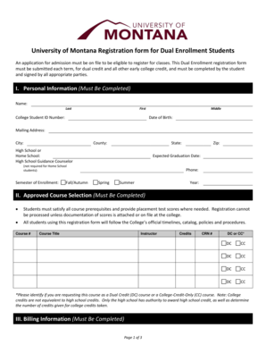Fillable Online admissions umt University of Montana Registration form ...