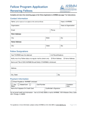 Fillable Online ahrmm Fellow Program Application Fax Email Print ...