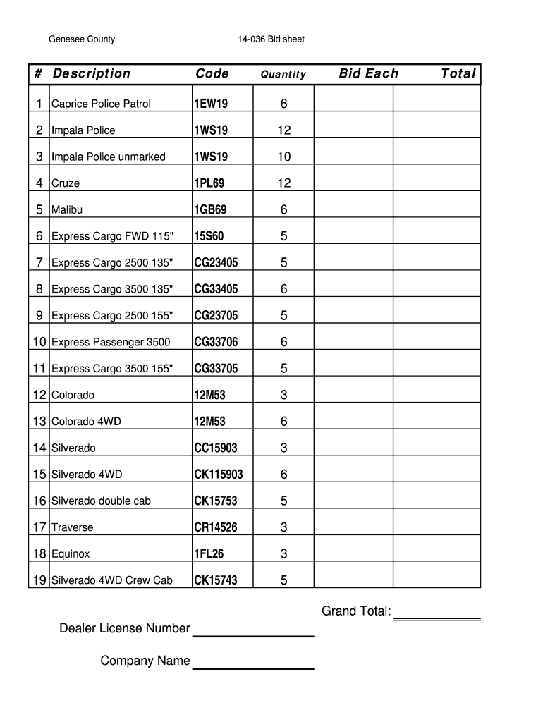 Fillable Online Vehicle bid b2015b - Genesee County Fax Email Print ...