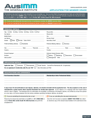 Fillable Online ausimm com ApplIcATION FOR MEMBER GRADE INFORMATION AND FAQ - The AusIMM Fax ...