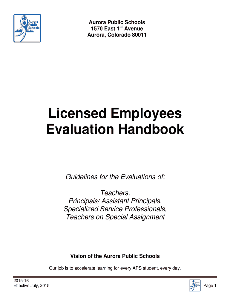 Fillable Online aurorak12 Licensed Employees Evaluation Handbook ...