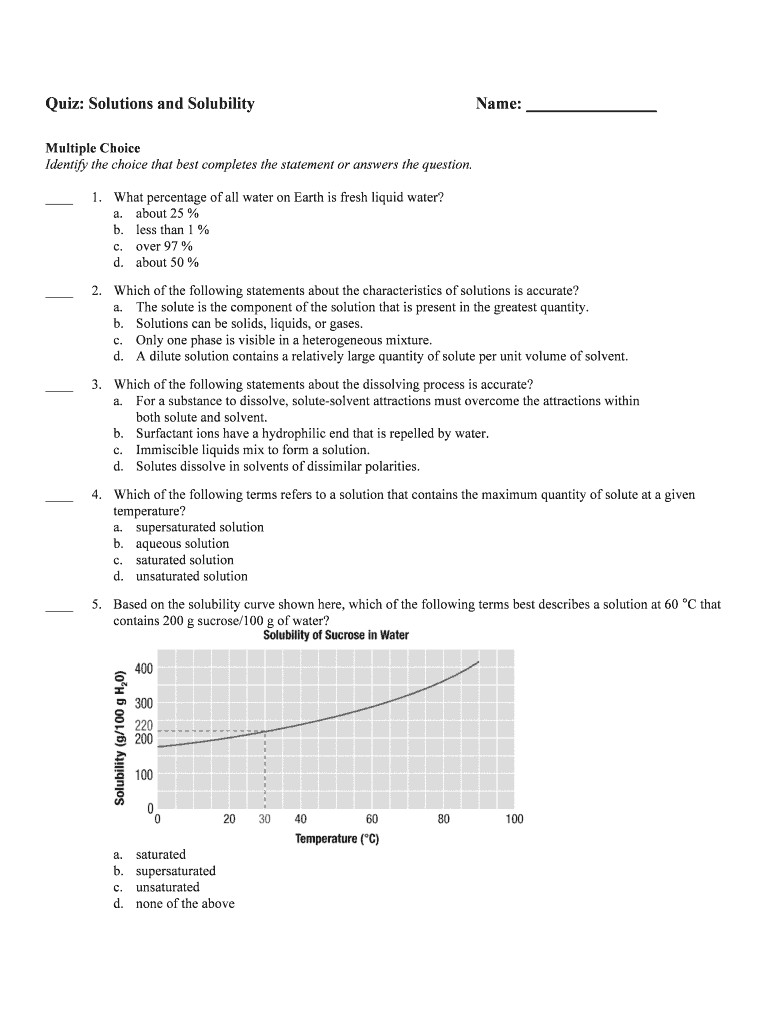 Fillable Online Quiz: Solutions and Solubility Fax Email Print - pdfFiller