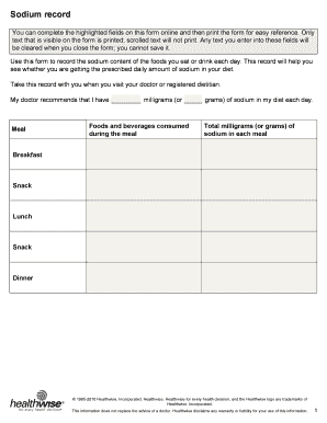 Fillable Online Sodium record - eMedicineHealth Fax Email Print - pdfFiller