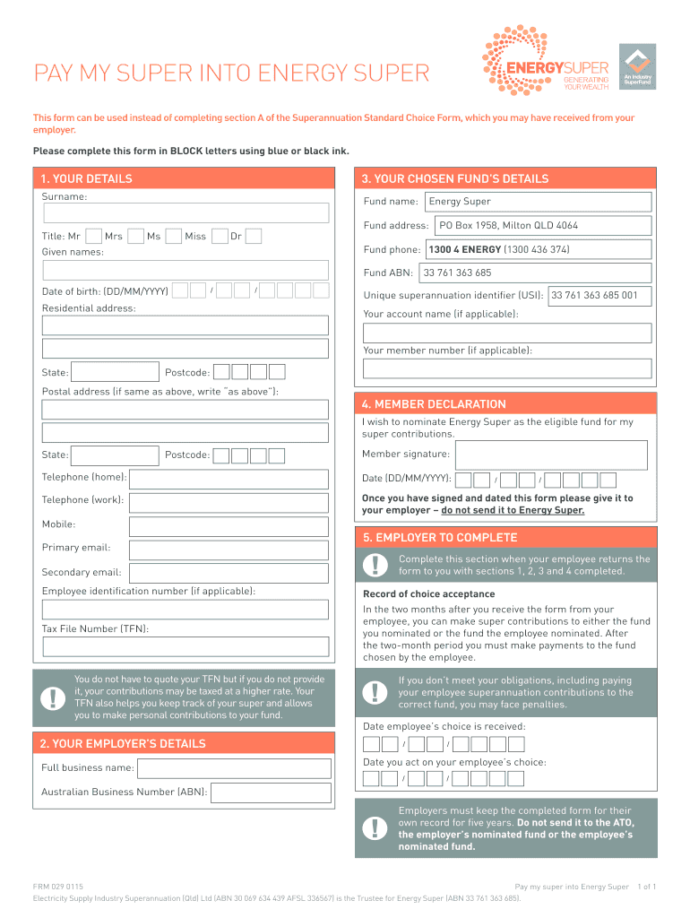Fillable Online energysuper com PAY MY SUPER INTO ENERGY SUPER - energysuper com Fax Email Print ...