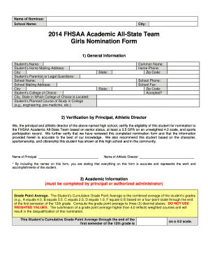 Fillable Online fhsaa 2014 FHSAA Academic All-State Team Girls ...