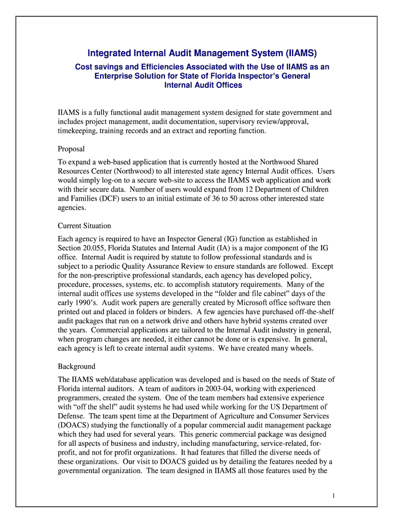 Fillable Online Integrated Internal Audit Management System (IIAMS) Fax ...