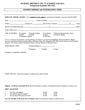 Fillable Online Incident Report and Investigation Form. Worker's report ...