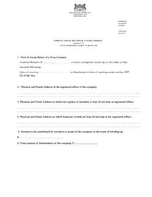 Fillable Online FORM OF ANNUAL RETURN OF A CLOSE COMPANY (section 271 ...