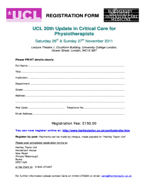 Fillable Online REGISTRATION FORM UCL 20th Update in Critical Care for ...