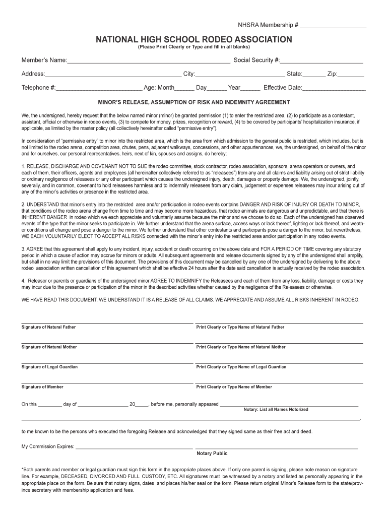 Fillable Online NATIONAL HIGH SCHOOL RODEO ASSOCIATION Fax Email Print ...