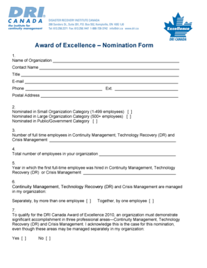 Fillable Online Award of Excellence Nomination Form Fax Email Print ...