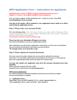 Fillable Online MPH Application Form instructions for applicants Fax ...