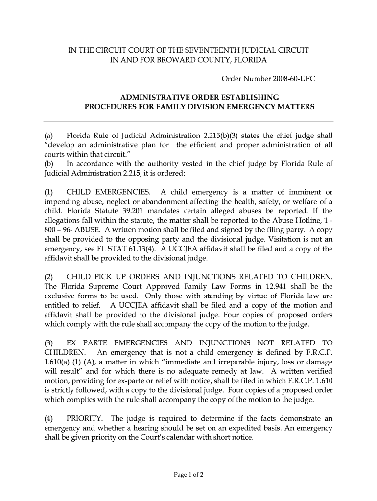 Fillable Online PROCEDURES FOR FAMILY DIVISION EMERGENCY MATTERS Fax ...