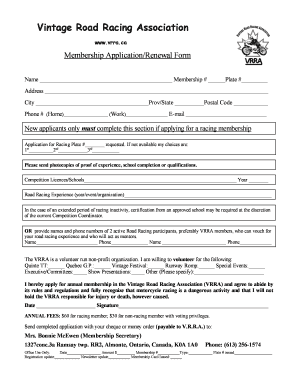 Fillable Online Membership Application/Renewal - VRRA Fax Email Print ...