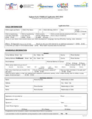 Fillable Online inghamisd Ingham Early Childhood Application 2013-2014 ...