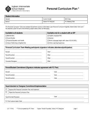 Fillable Online inghamisd Personal Curriculum Plan * - inghamisd Fax ...