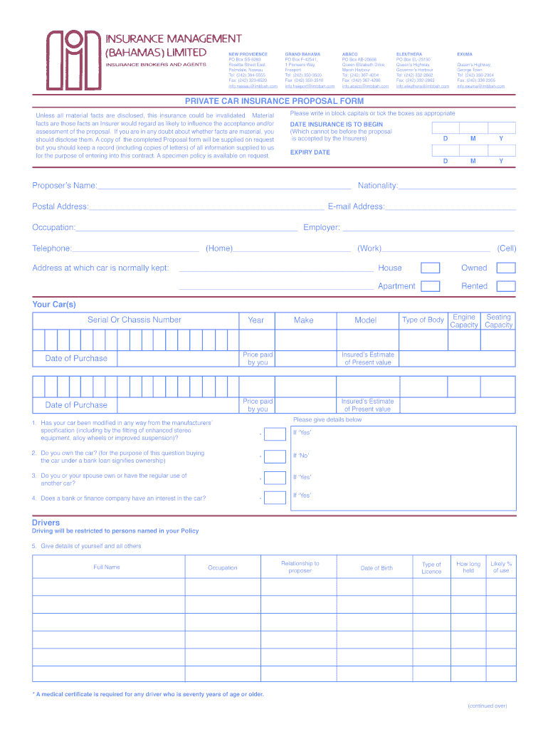 Fillable Online Private Car insuranCe ProPosal Form Fax Email Print ...