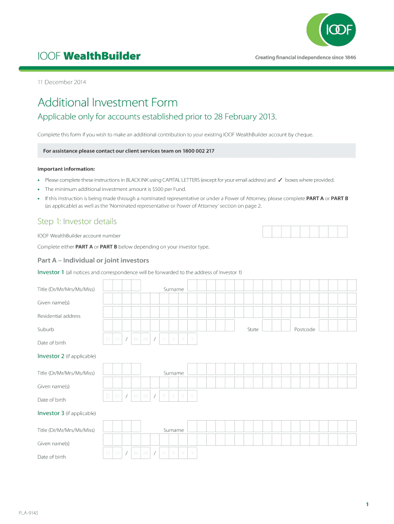 Fillable Online Additional Investment form - for accounts established ...