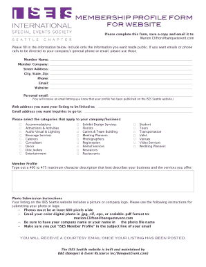 Fillable Online MEMBERSHIP PROFILE FORM FOR WEBSITE Fax Email Print ...