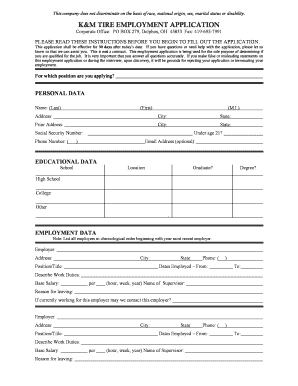 Fillable Online KampM TIRE EMPLOYMENT APPLICATION Fax Email Print ...