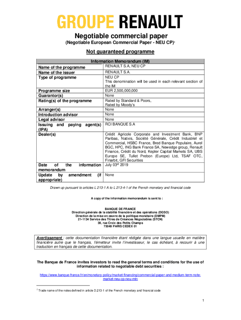Fillable Online Negotiable commercial paper (Negotiable European ...